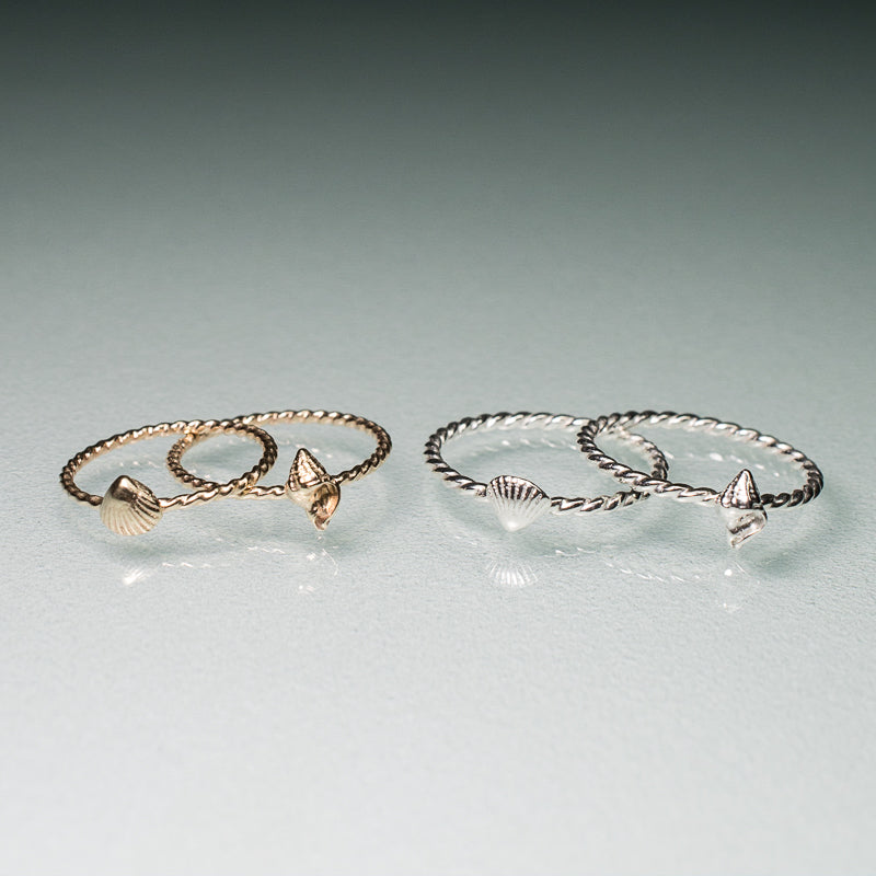 Mini Twisted Seashell Ring - 14k Gold or Sterling Silver - Clam or Con ...